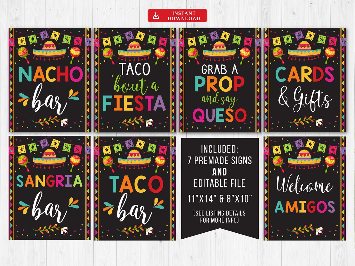 Editable Fiesta Signs, Printable Mexican Theme Party Decor, Cinco De ...