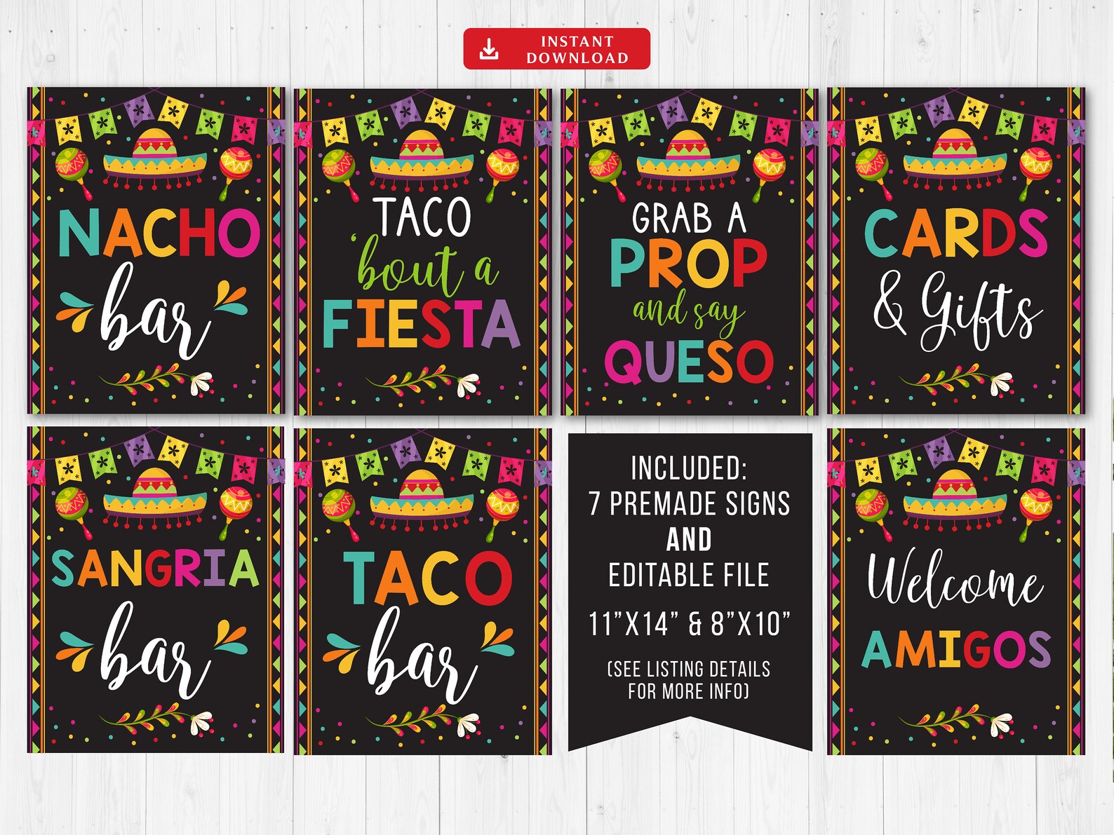 Editable Fiesta Signs, Printable Mexican Theme Party Decor, Cinco De ...