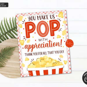 Popcorn Appreciation Sign INSTANT DOWNLOAD, School Pto Pta Appreciation ...