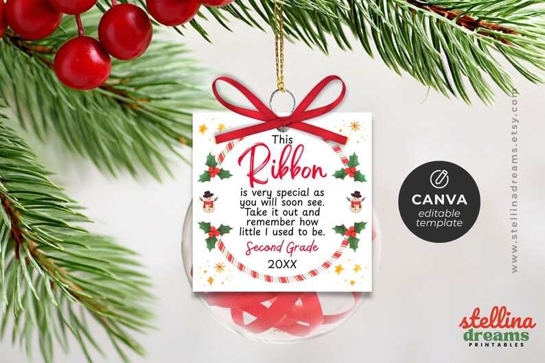 Height Ribbon Ornament Tag, Keepsake Christmas Decoration, Editable ...