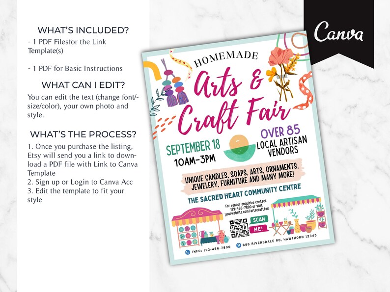 Editable Craft Fair Flyer: Floral Vintage CANVA Template, Handmade ...