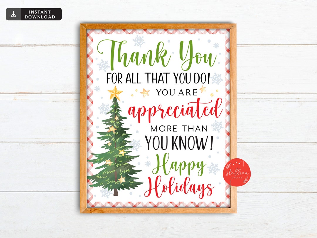 Christmas Appreciation Sign, Holiday Thank You Sign Thank You Gift ...