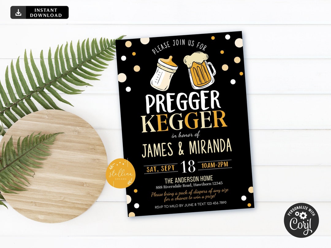 EDITABLE Pregger Kegger Invite, Baby Keg Party, A Diapers and Beer ...