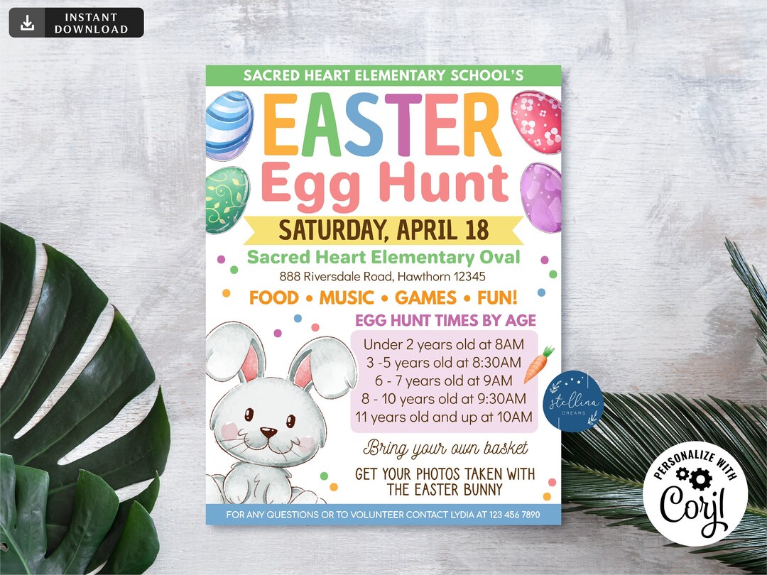 Easter Egg Hunt Flyer, Kids Easter Bunny Event, Printable Invite Easter ...