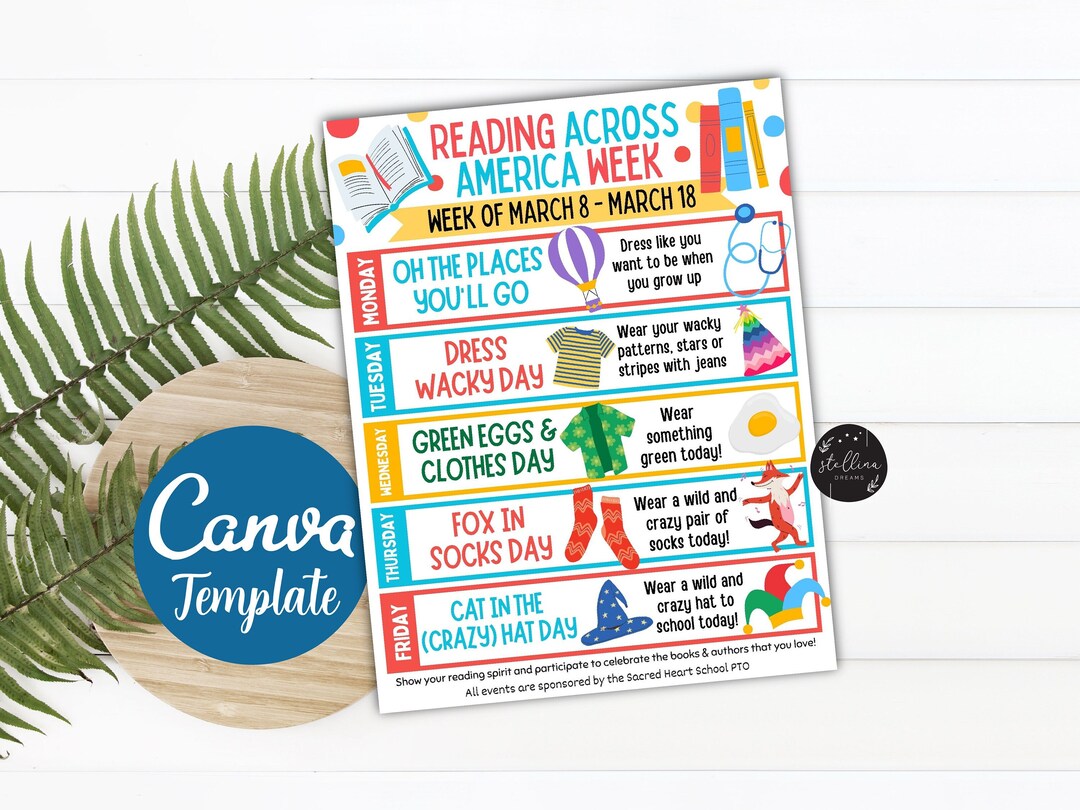 EDITABLE School Spirit Week Itinerary Schedule, Reading Across America ...