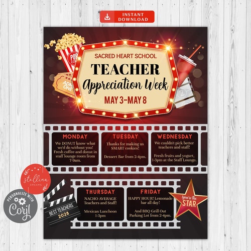 EDITABLE Teacher Appreciation Week Itinerary Printable Lemon - Etsy