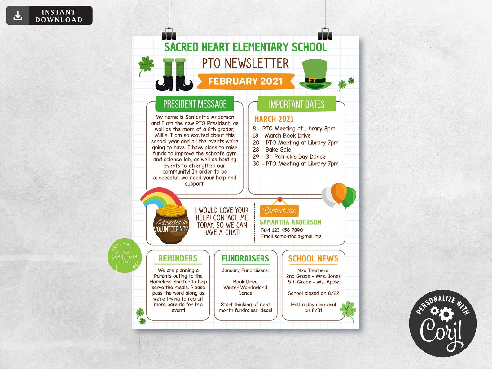 March PTO PTA Newsletter Flyer St Patricks Day Printable - Etsy