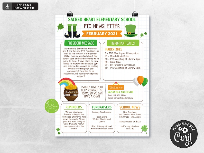 March PTO PTA Newsletter Flyer St Patricks Day Printable - Etsy