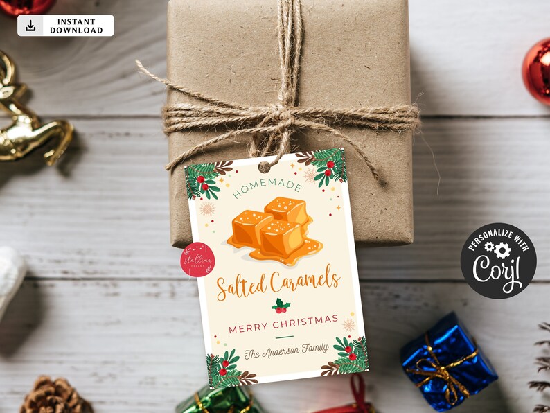 Editable Christmas Gift Tags, Salted Caramels, Holiday Candy Homemade ...