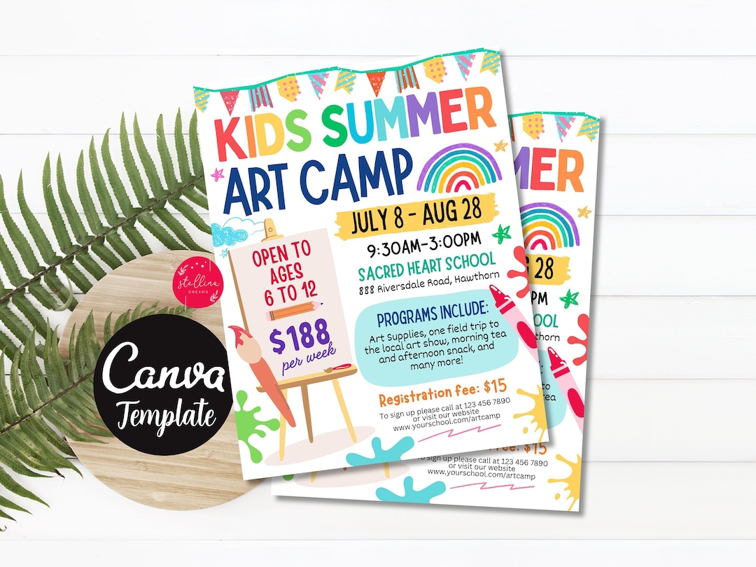 Editable Summer Art Camp Flyer Kids Little Artist Teacher Camp ...