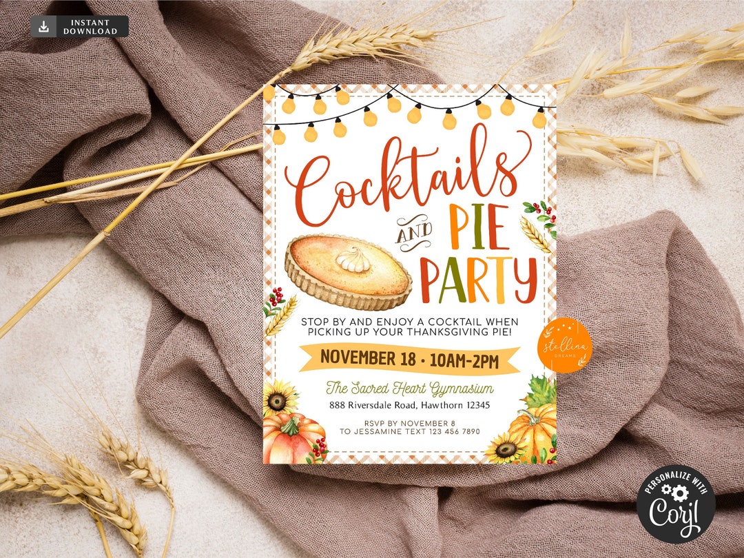 EDITABLE Pie Party Invite Cocktails and Pie Party Flyer Fall - Etsy ...