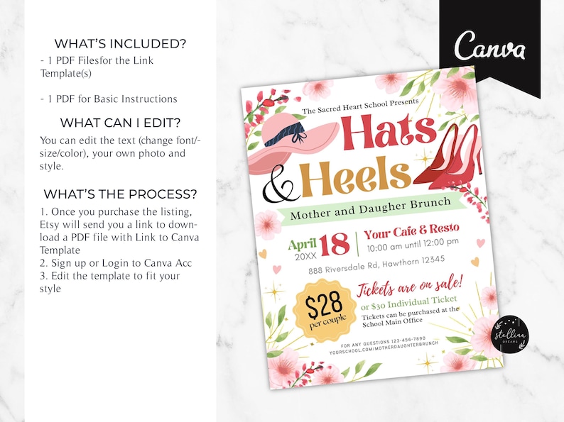 Editable Hats and Heels Mother Daughter Brunch Flyer, Spring Flowers ...