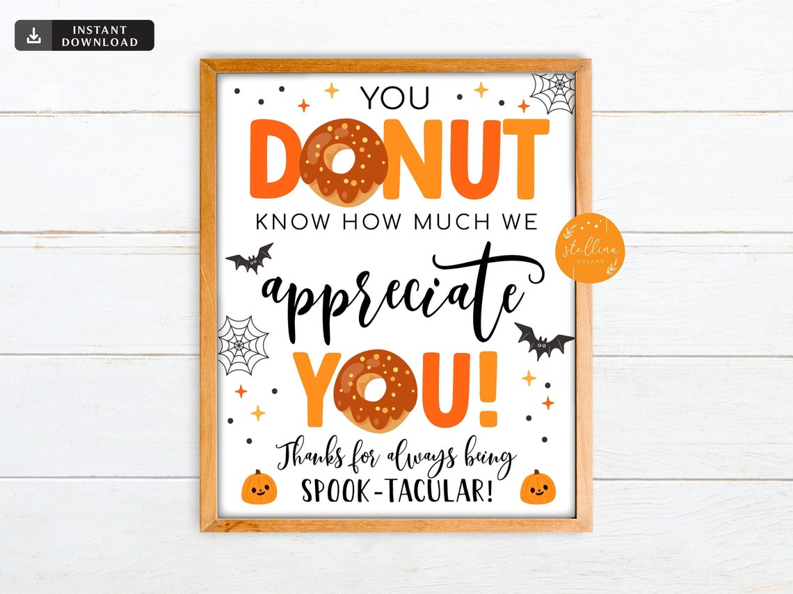 Donut Halloween Sign Fall Appreciation Party Decor Thanks - Etsy