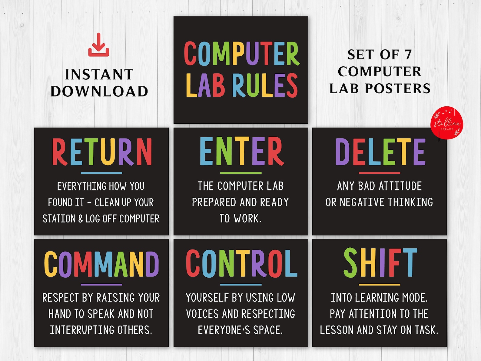 Computer Lab Poster Set, Classroom Decor, Set of 7 Computers Class ...