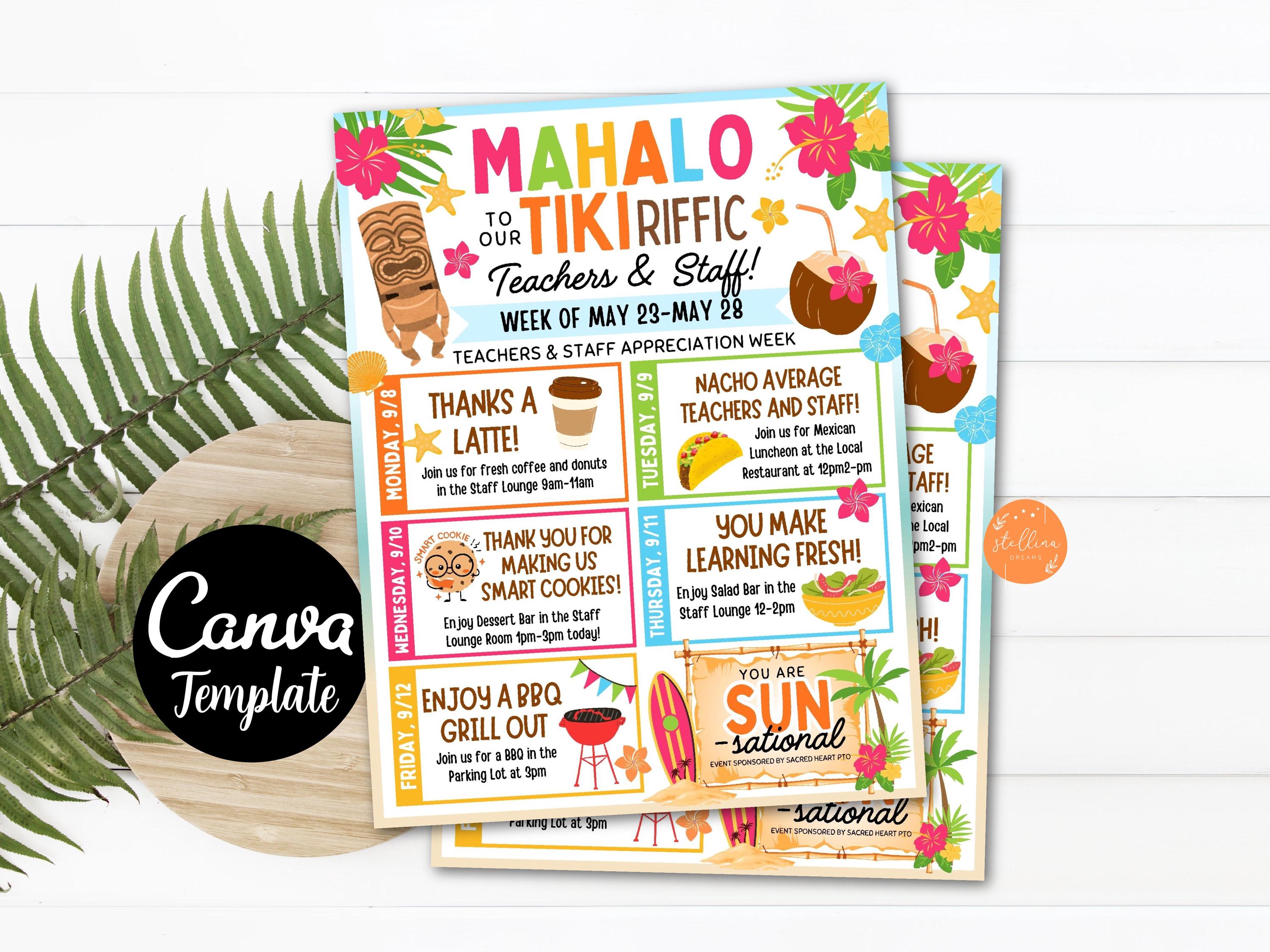 Editable Hawaiian Themed Teacher Appreciation Week Itinerary Beach ...