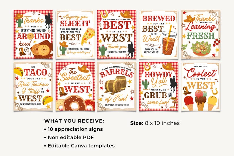Western Teacher Appreciation Week Table Signs Bundle | Cowboy Wild West ...
