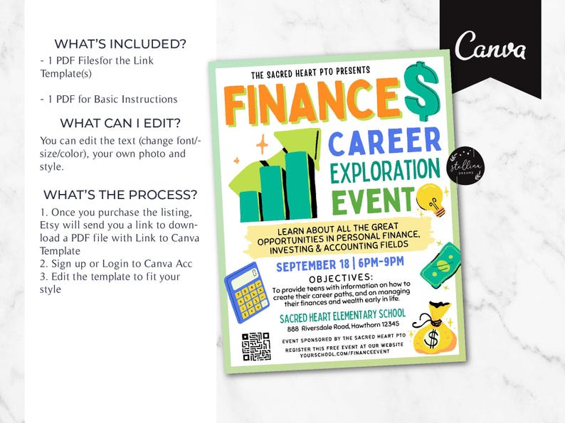 Finance Career Event Flyer: Editable School PTA Template (CANVA) - Etsy