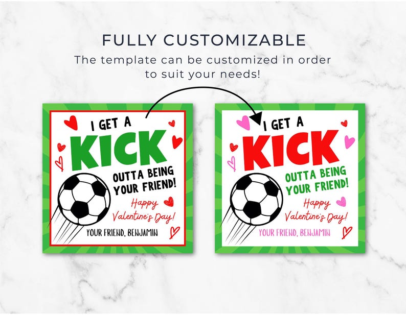 Editable Soccer Valentine Tag: Classroom Party Favor (CANVA Template ...