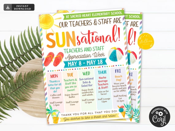 EDITABLE Beach Theme Teacher Appreciation Week Itinerary - Etsy