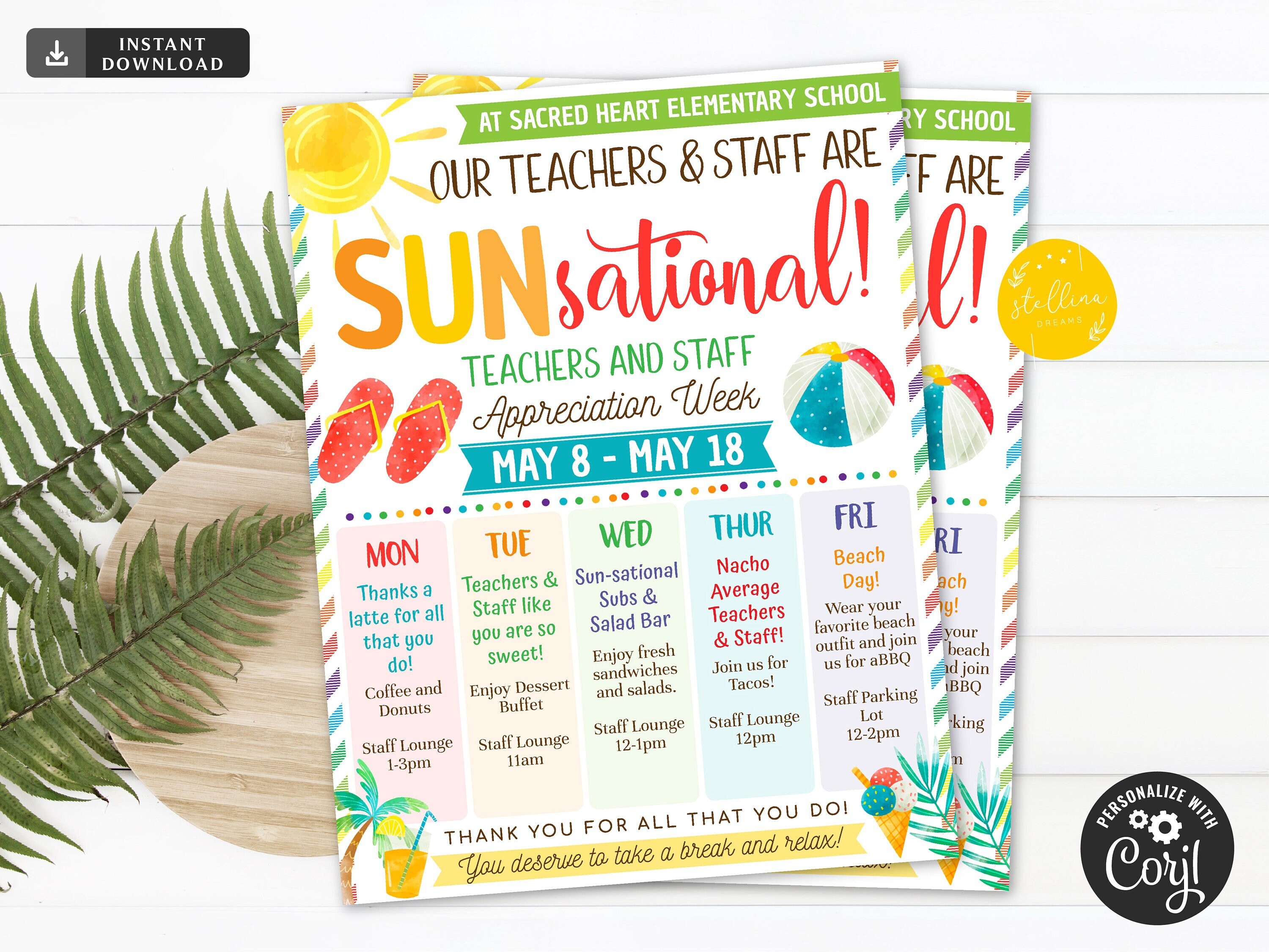 EDITABLE Beach Theme Teacher Appreciation Week Itinerary - Etsy Australia