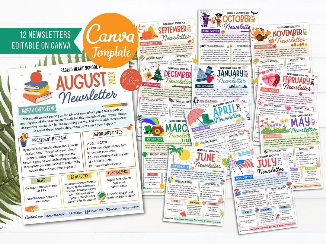 Editable Yearly Pto Pta Newsletter Template Set, Classroom Printable ...