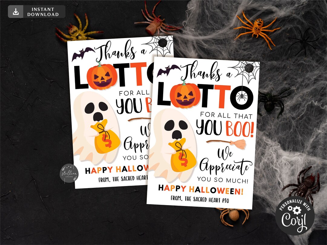 Editable Halloween Lottery Gift Tags, Thanks a Lotto for All That You ...