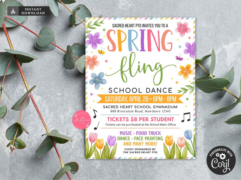 EDITABLE Spring Fling School Dance Invitation, Flyer Party Invitation ...