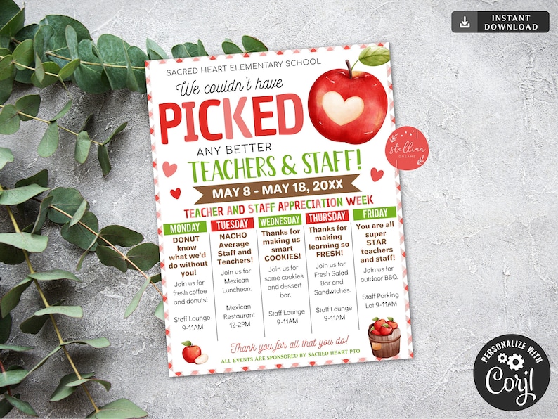 EDITABLE Teacher Appreciation Week Itinerary Schedule - Etsy