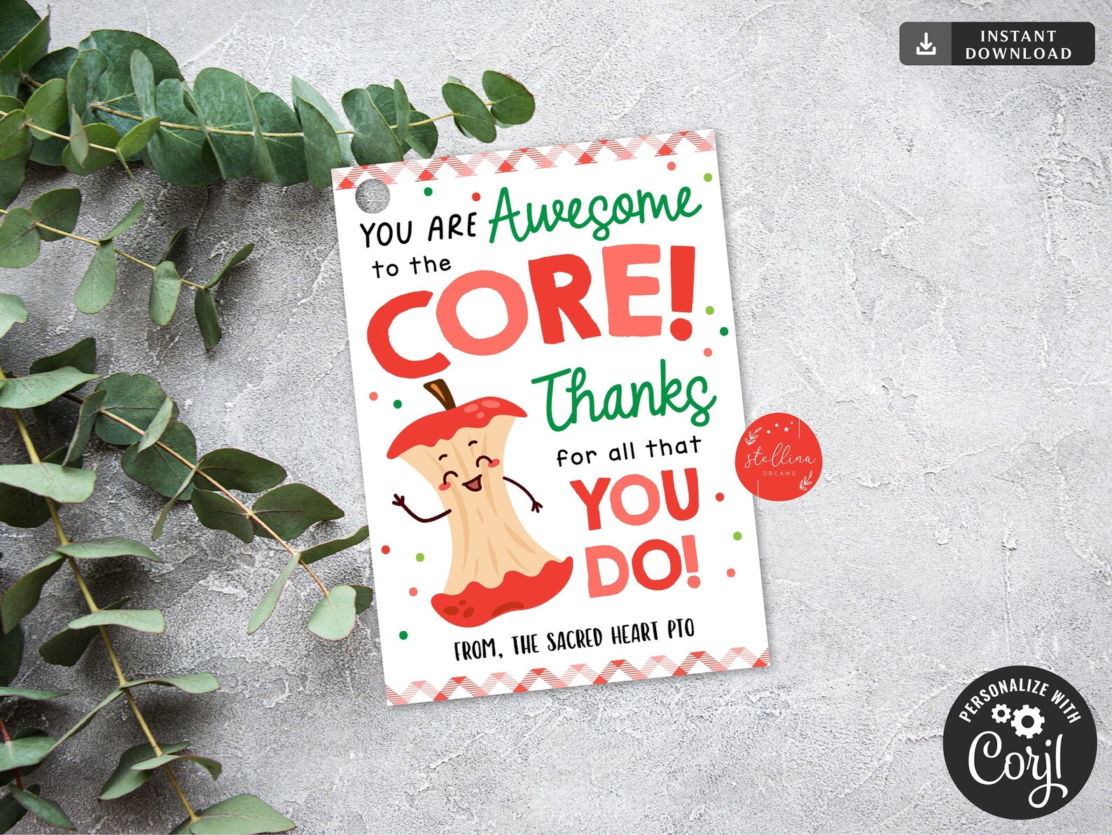 You Are Awesome to the Core Editable Teacher Apple Gift Tags - Etsy