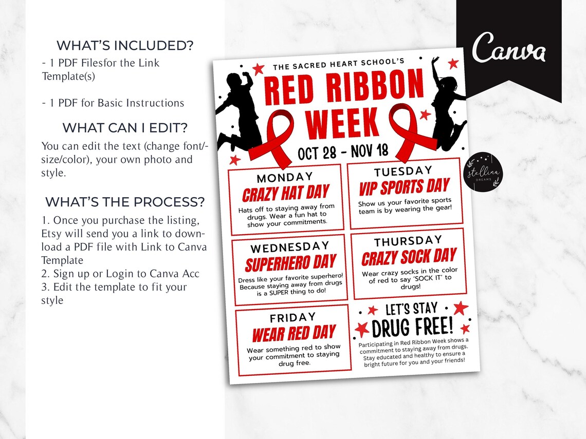EDITABLE Red Ribbon Week Itinerary Schedule, Daily Weekly Calendar ...