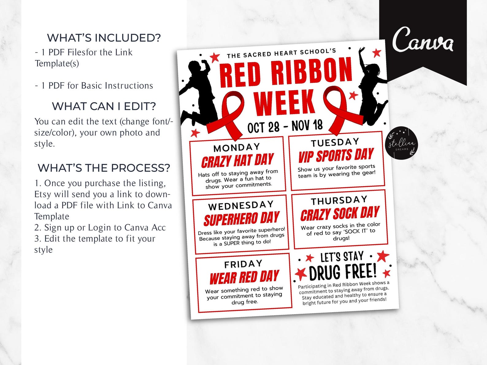 EDITABLE Red Ribbon Week Itinerary Schedule, Daily Weekly Calendar ...