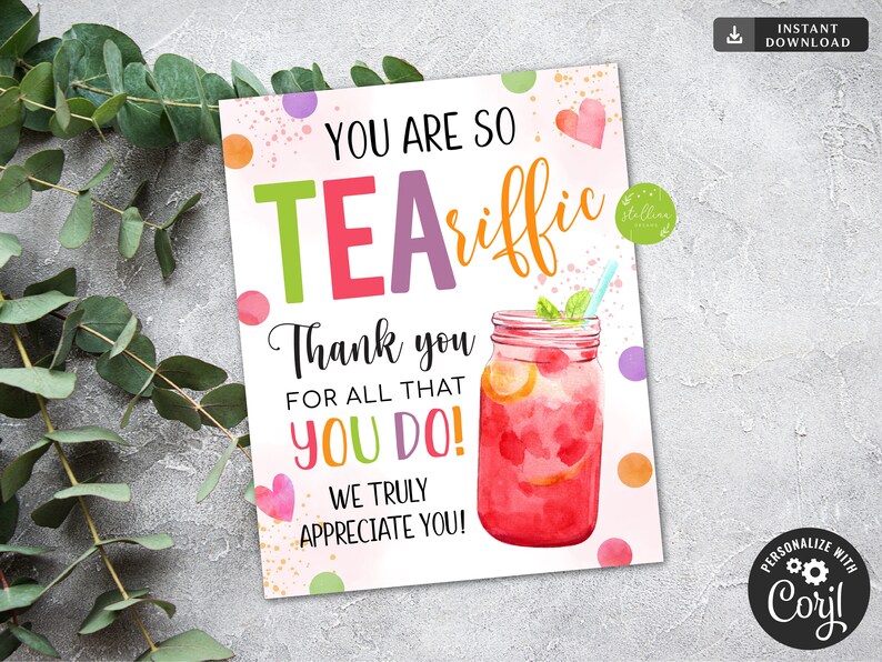 You're Tea-riffic Iced Tea Appreciation Sign Printable - Etsy
