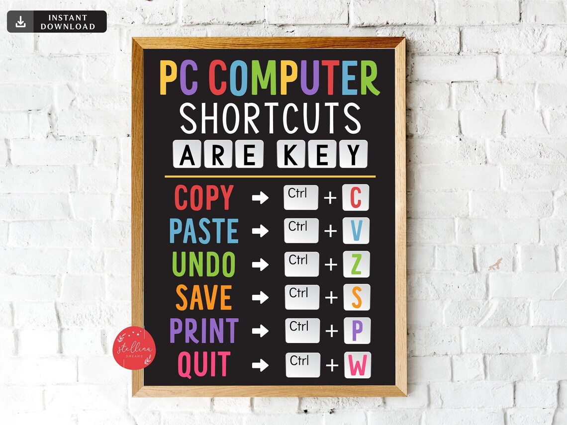 Computer Lab School Sign, Computer Shortcuts Chalkboard Poster ...