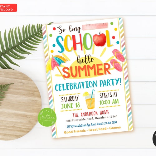 End of School Party Invitation End of Year Party Editable - Etsy