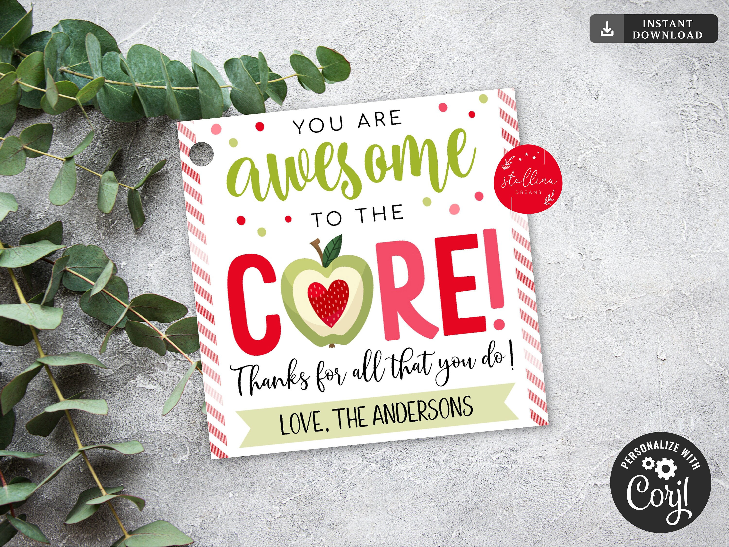 Teacher Apple Gift Tags You Are Awesome to the Core Teacher - Etsy