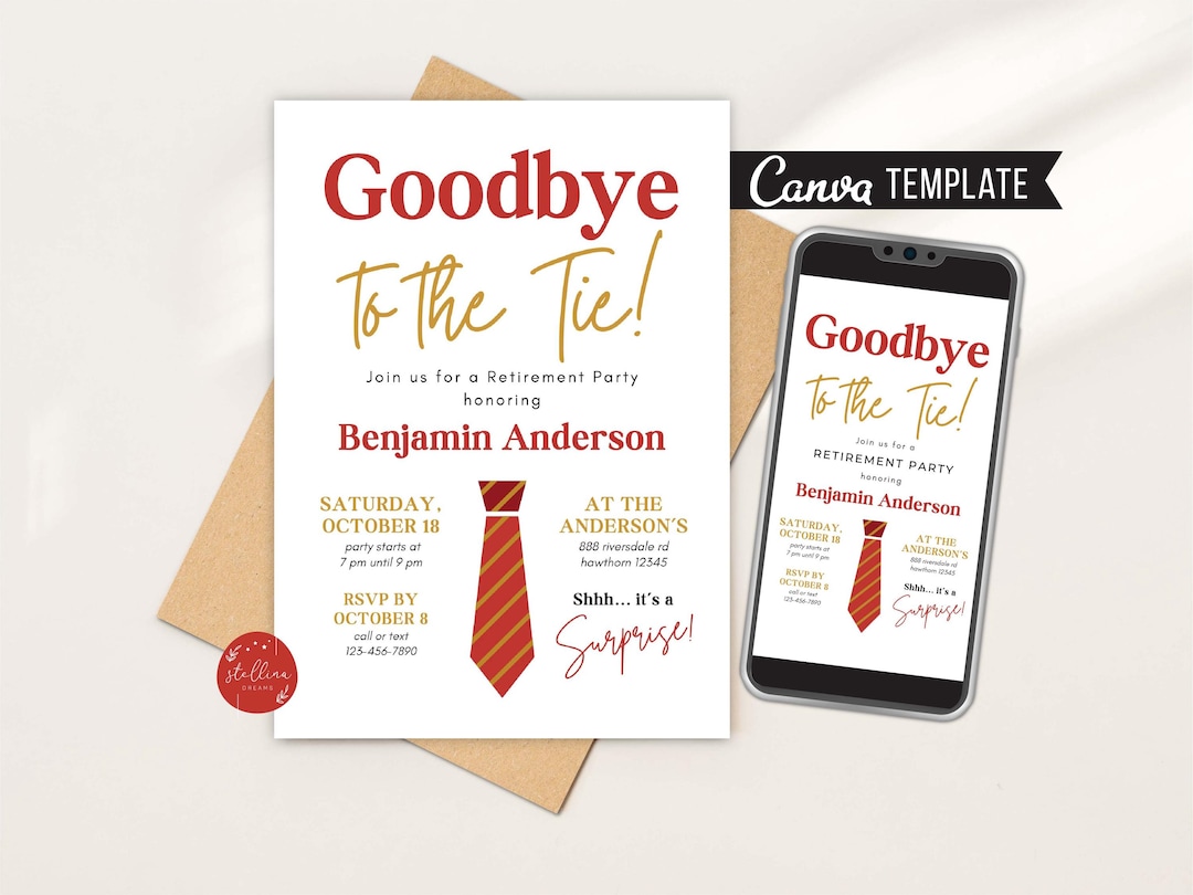 Men's Retirement Invitation: Goodbye to the Tie, CANVA Template ...