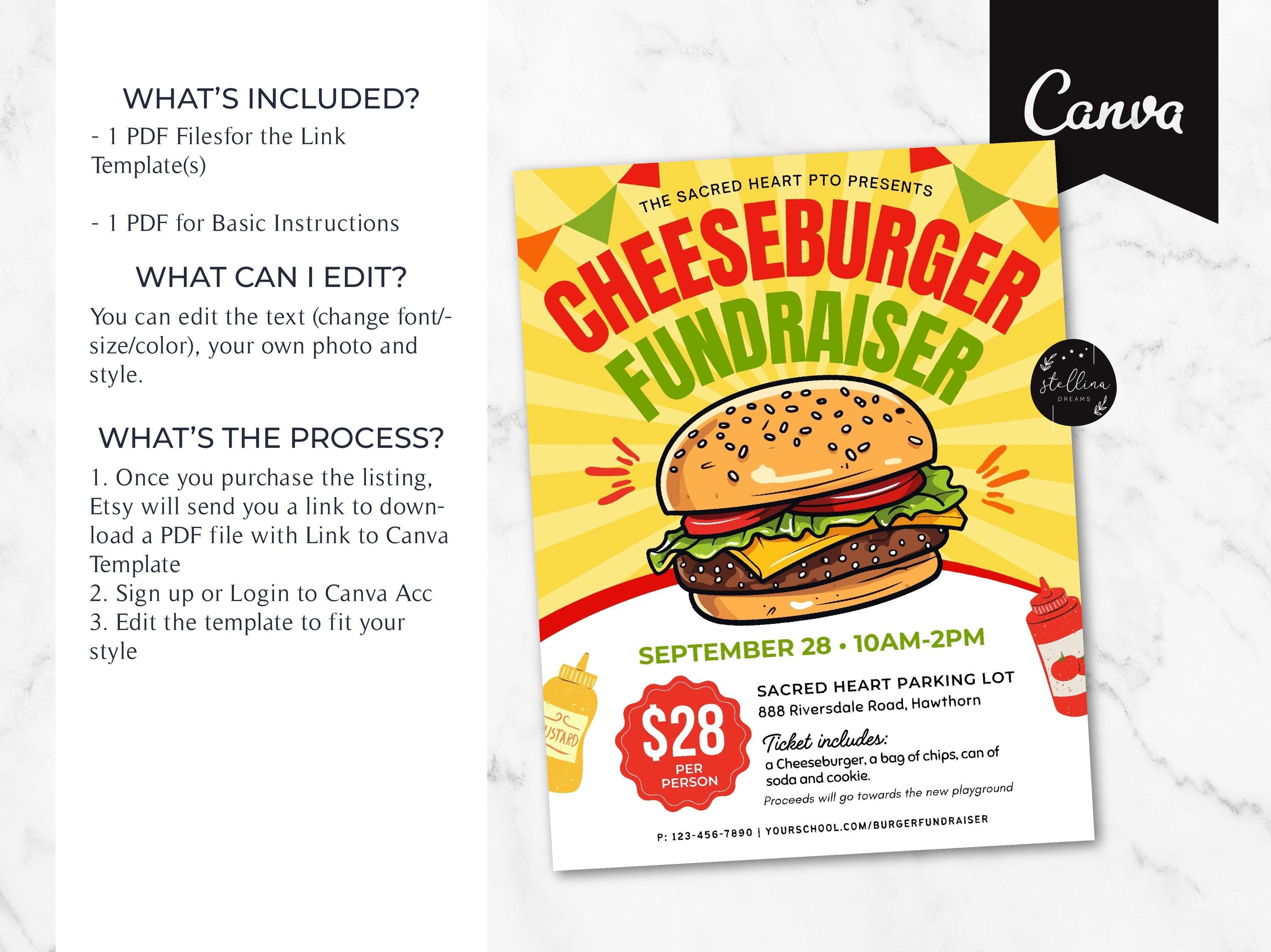 Hamburger Fundraiser Flyer: Editable BBQ Event Template (CANVA ...