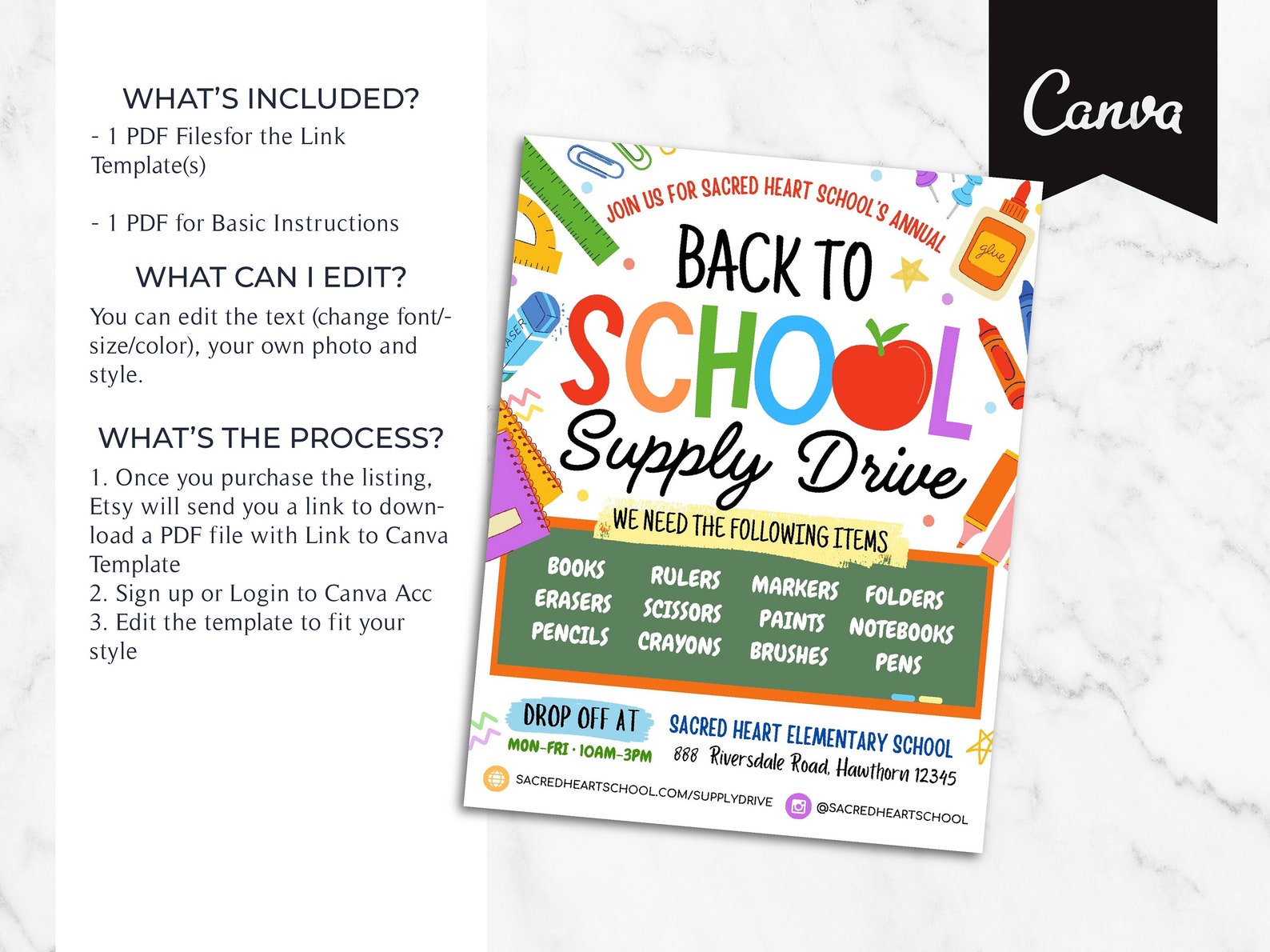 Editable School Supply Drive Flyer, Printable PTA PTO Flyer, School ...