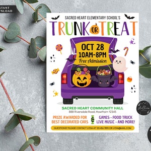 EDITABLE Trunk or Treat Flyer, Halloween Invitation, Community ...
