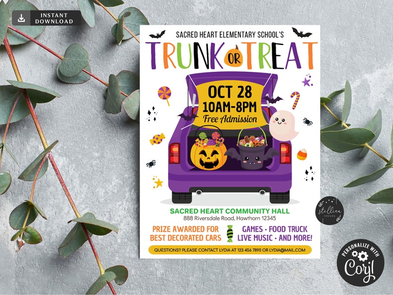 EDITABLE Trunk or Treat Flyer Halloween Invitation Community - Etsy
