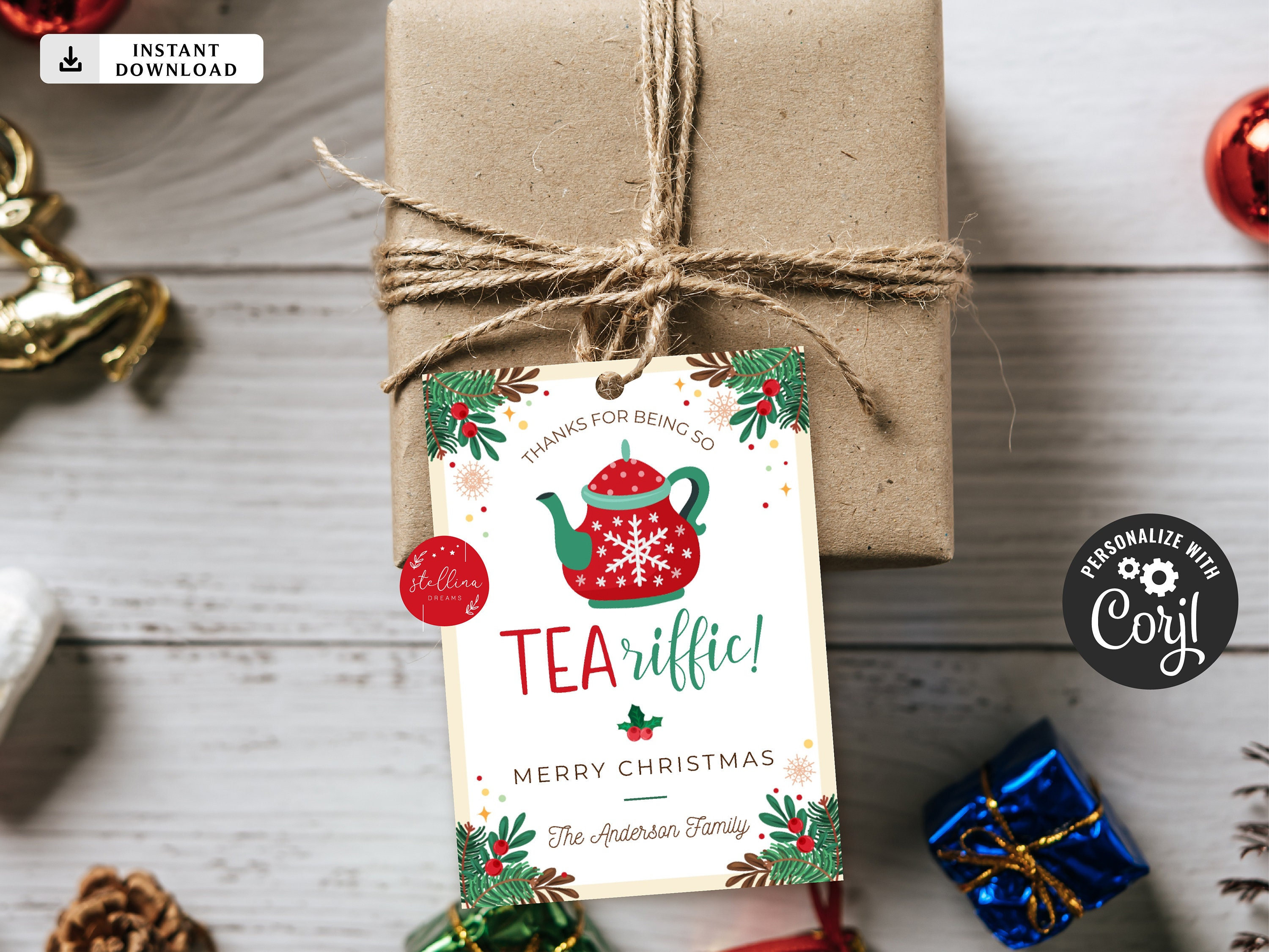 EDITABLE Christmas Tea Gift Tags, Christmas Thank You for Being Tea ...