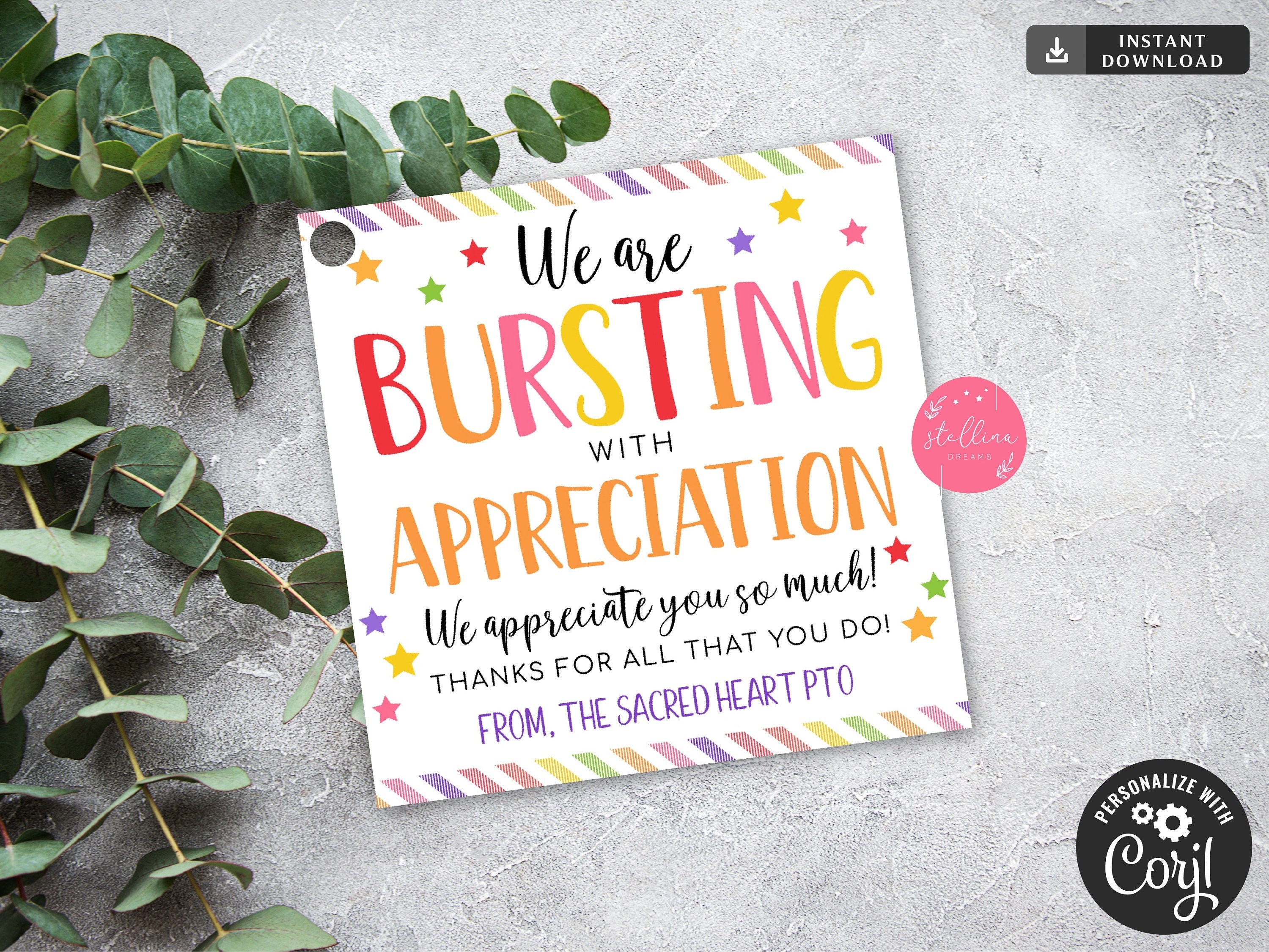Bursting With Appreciation Candy Star Card EDITABLE - Etsy