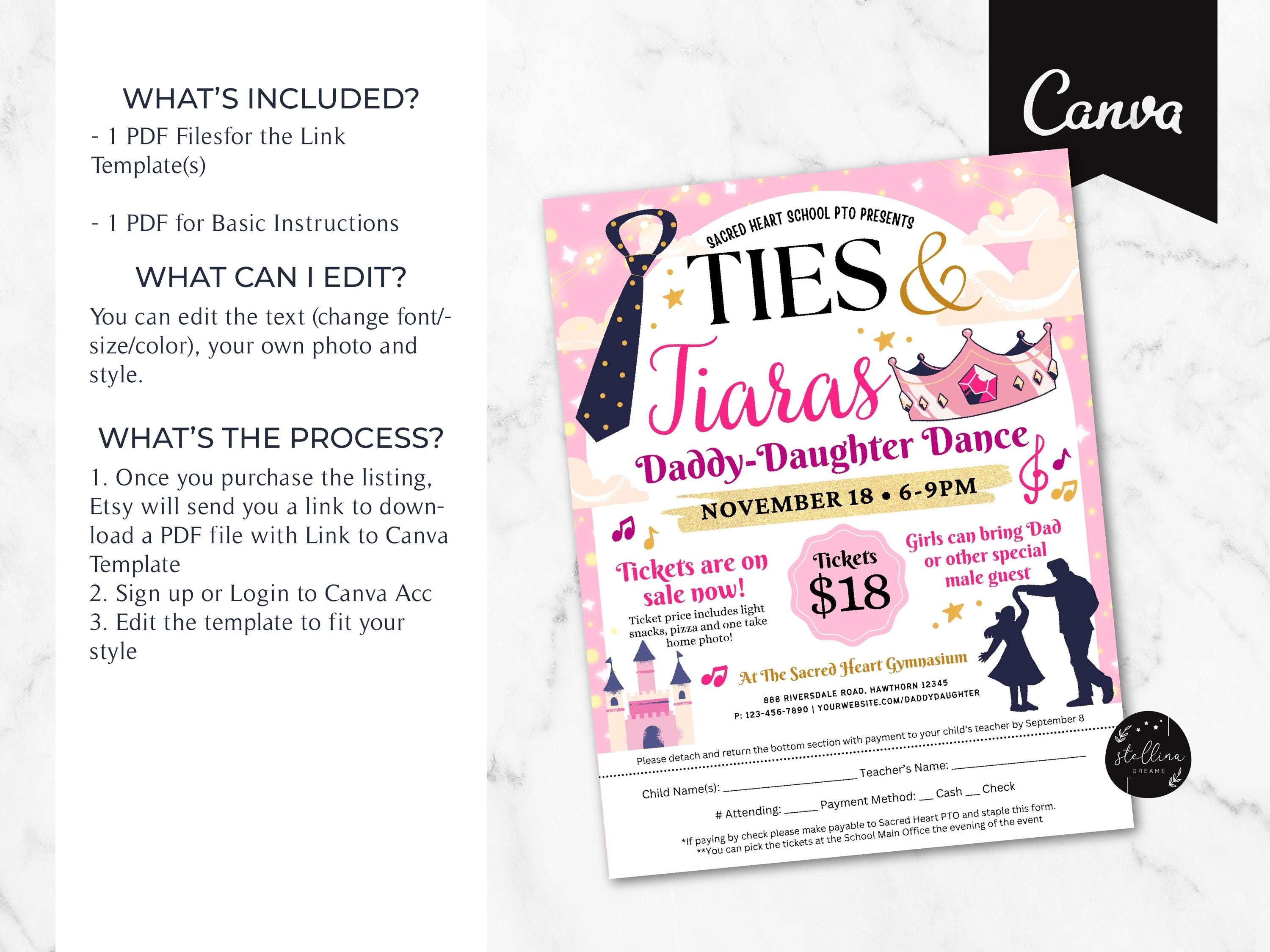 Daddy Daughter Dance Flyer, Ties & Tiaras Theme, Editable CANVA ...
