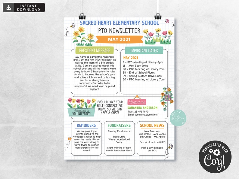 May PTO PTA Newsletter Flyer, Spring Printable Handout, School Year ...