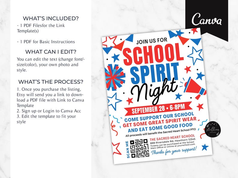 Editable School Spirit Night Flyer: PTA/PTO Fundraiser Canva Template ...