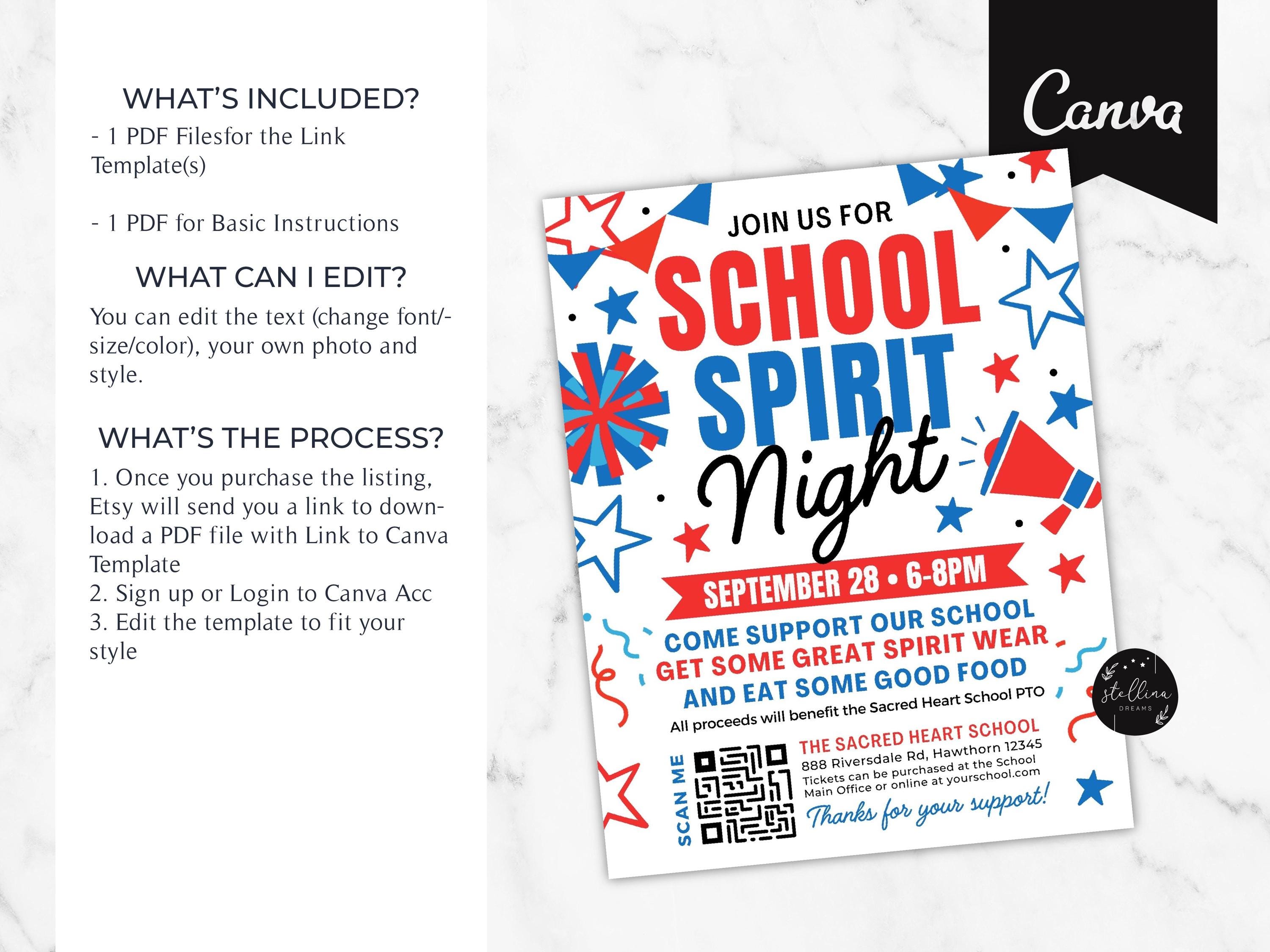 Editable School Spirit Night Flyer: PTA/PTO Fundraiser Canva Template ...