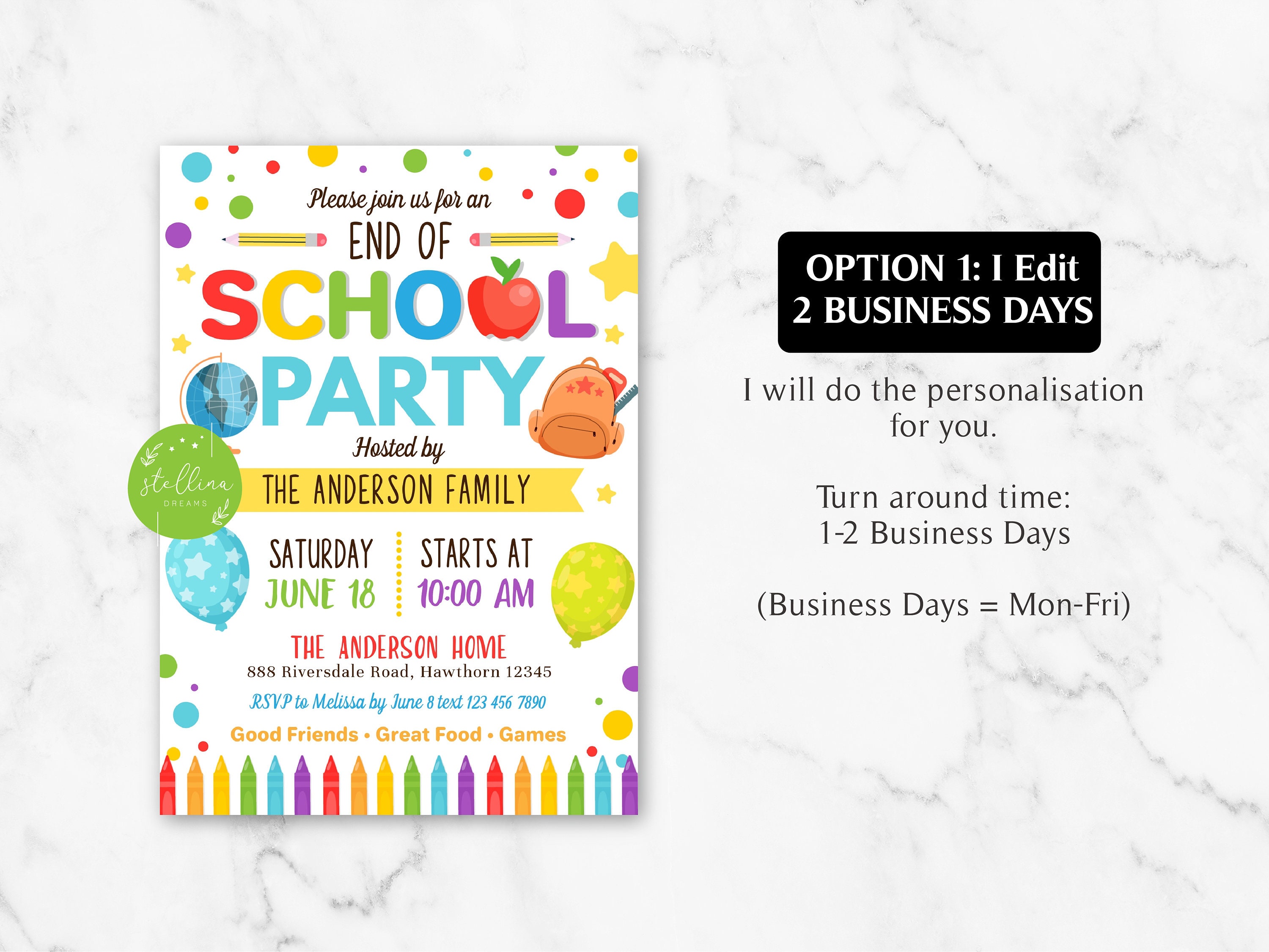 EDITABLE End of School Party Invitation Back to School Party - Etsy