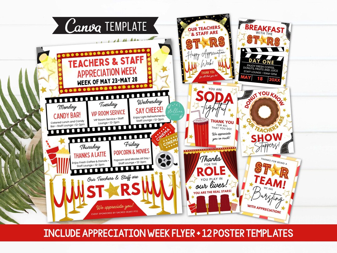 Editable Bundle Teacher Appreciation Movie Themed Decor Posters, Cinema ...