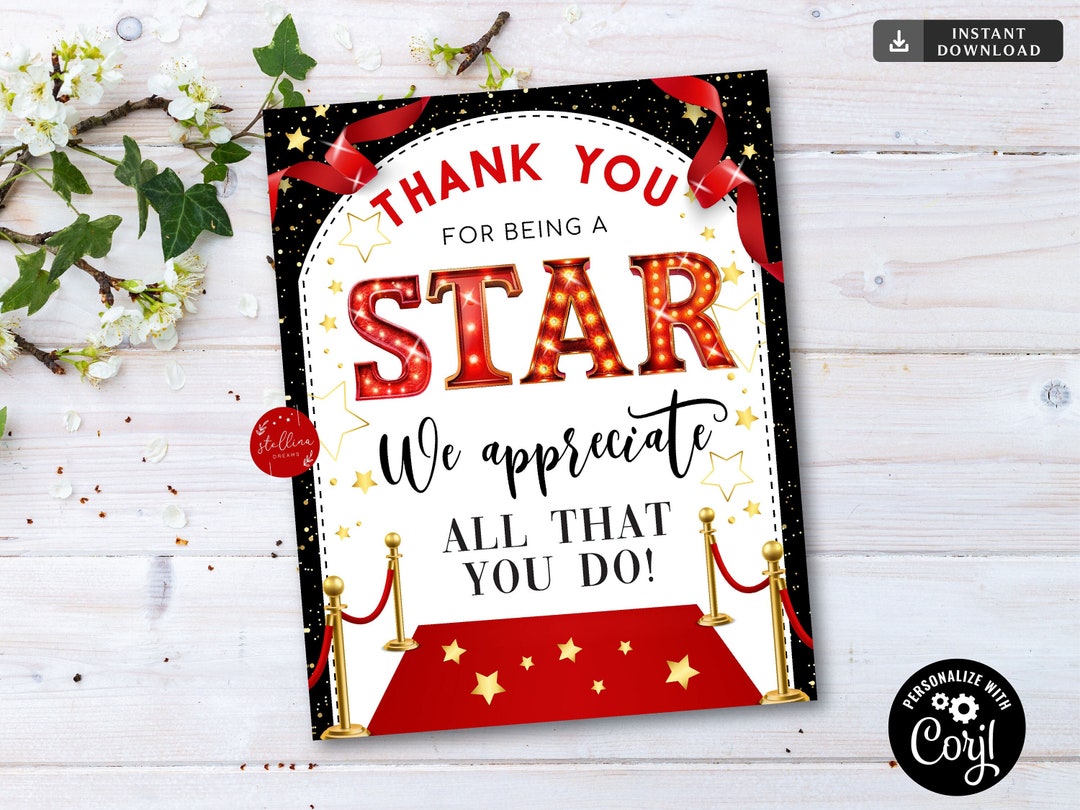 INSTANT DOWNLOAD You're a Star Sign, Hollywood Teacher Appreciation ...