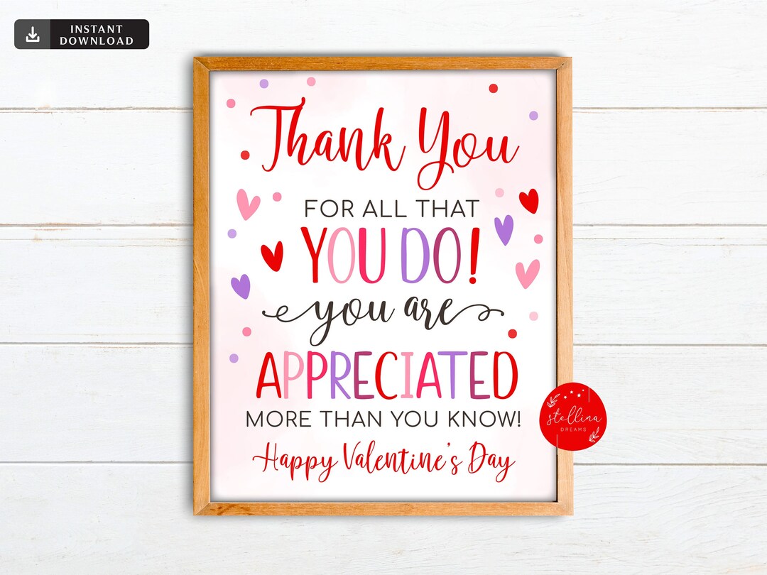 Valentine's Day Thank You Sign, Teacher Appreciation Staff Appreciation ...